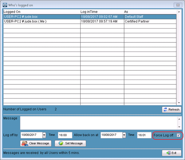 Force Log Off – Infusion Business Software