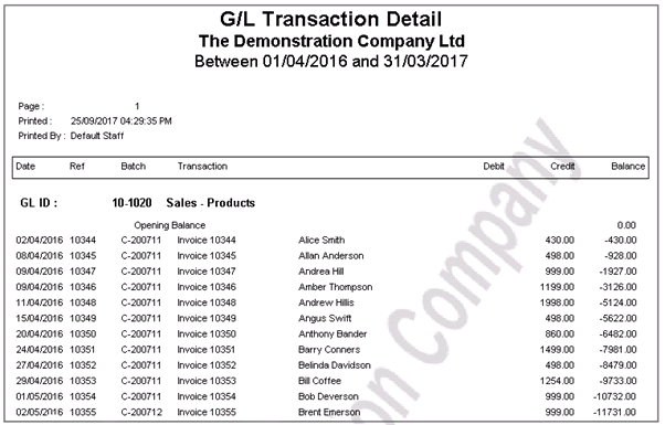 Reporting On General Ledger Codes Infusion Business Software