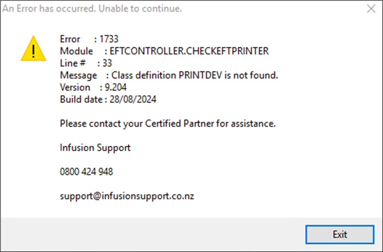 Error 1733 Line 33 – Infusion Business Software