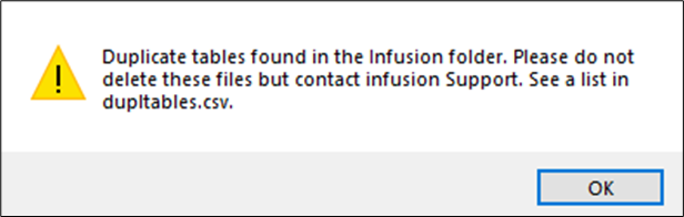Duplicate Tables Following Upgrade – Infusion Business Software