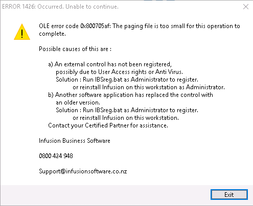 Error 1426 OLE 0x800705af – Infusion Business Software