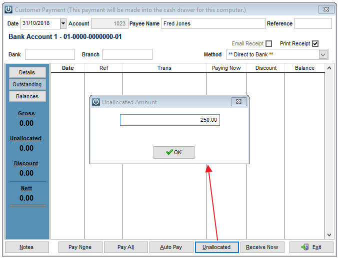 Unallocated Payments – Infusion Business Software