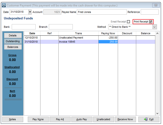 Unallocated Payments – Infusion Business Software