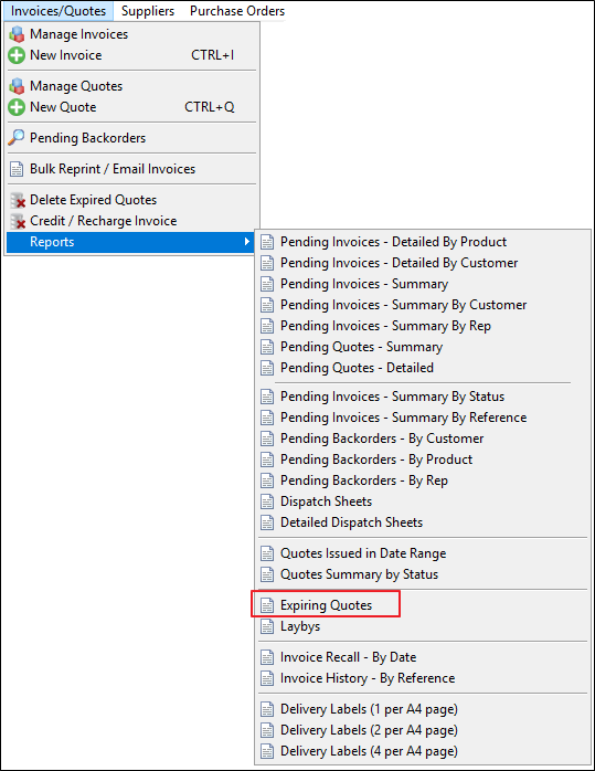Expired Quotes – Infusion Business Software