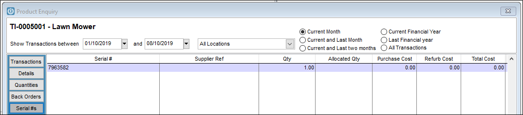 Serial Tracked Product Cost Prices – Infusion Business Software