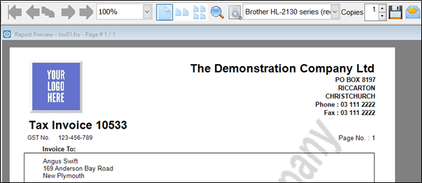 Print Preview Size – Infusion Business Software