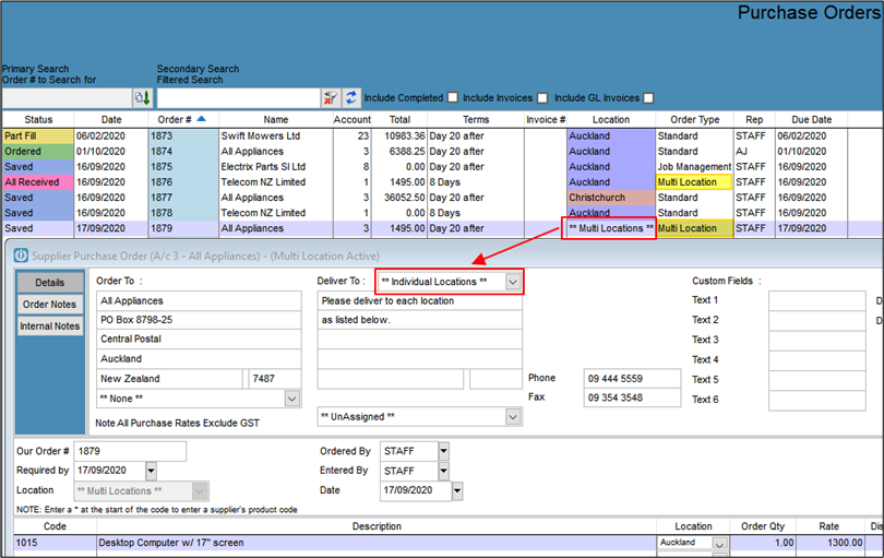 Multi Location Purchase Order on the Manage Purchase Order Screen ...