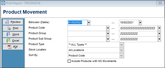 Product Movement Report – Infusion Business Software