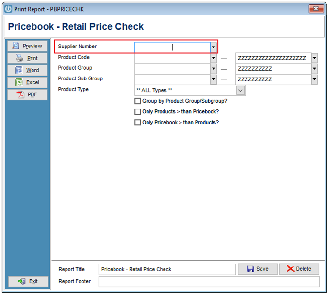 Pricebook Retail Price Check Report – Infusion Business Software