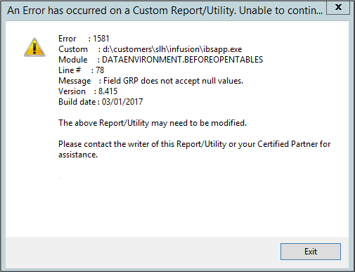 Error 1581 Line 78 – Infusion Business Software