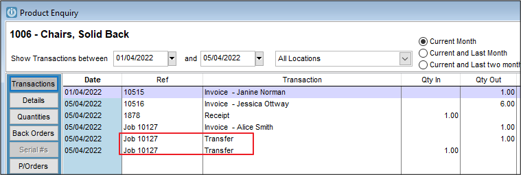 Product Transfers on Jobs – Infusion Business Software